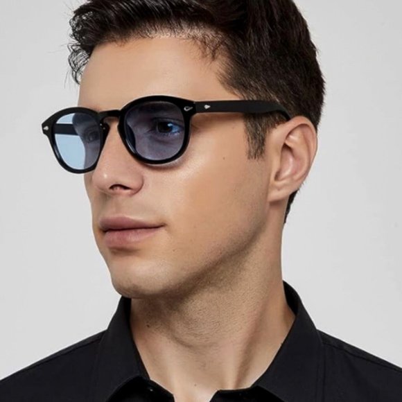 Street Knitted | Accessories | Sky Blue Tint Lens Round Black Frame ...